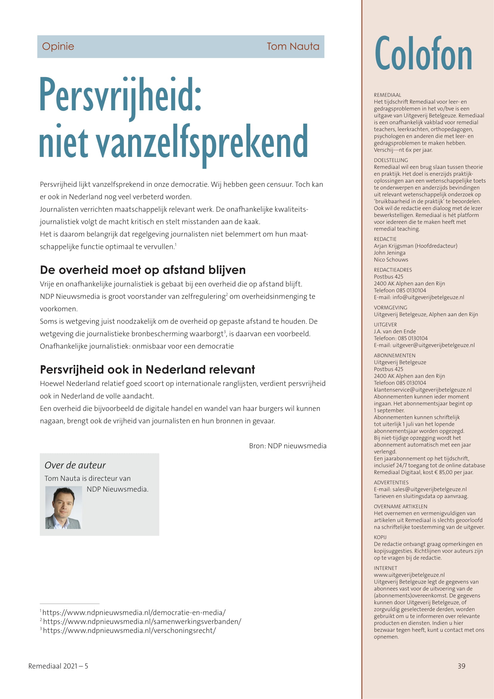 Opinie: Persvrijheid - Remediaal Digitaal