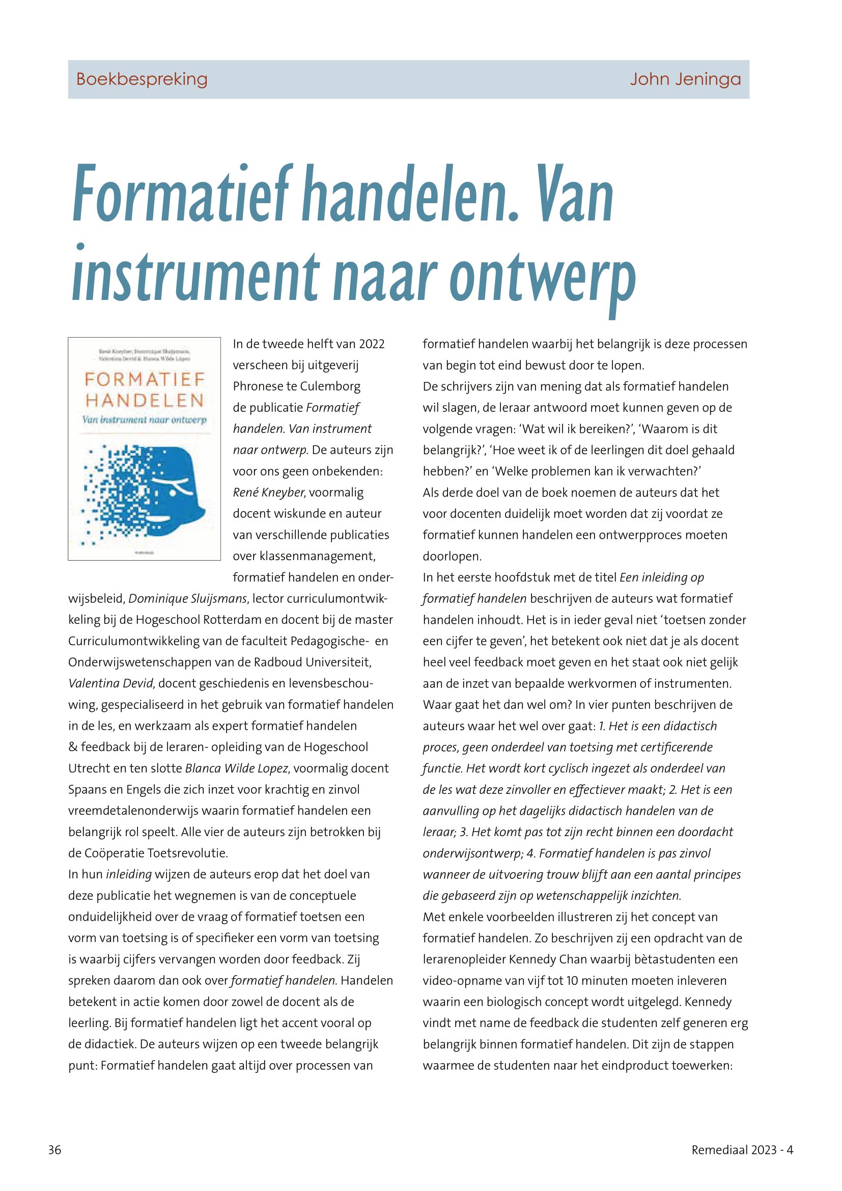 Boekbespreking: Formatief handelen. Van instrument naar ontwerp ...